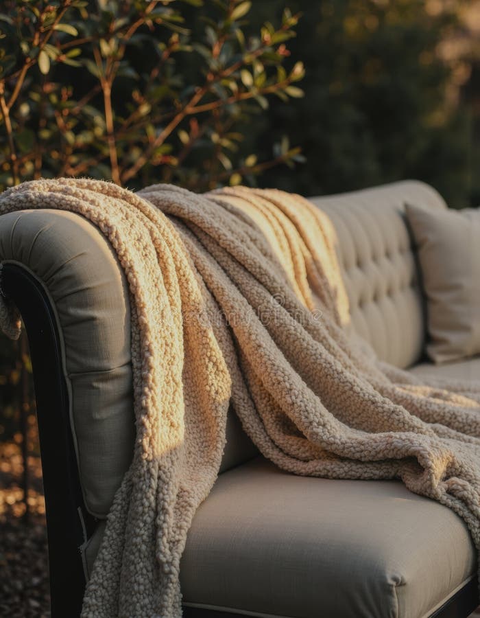 Cozy Mist Bench Adorned with Soft Covers and Stylish Drains Stock Image ...