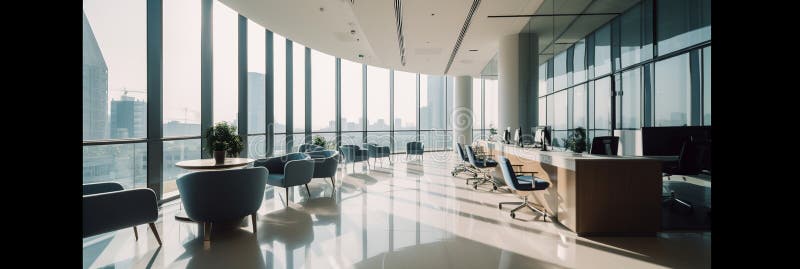 Modern Office Interior - Panoramic Windows and Airy Design Stock ...