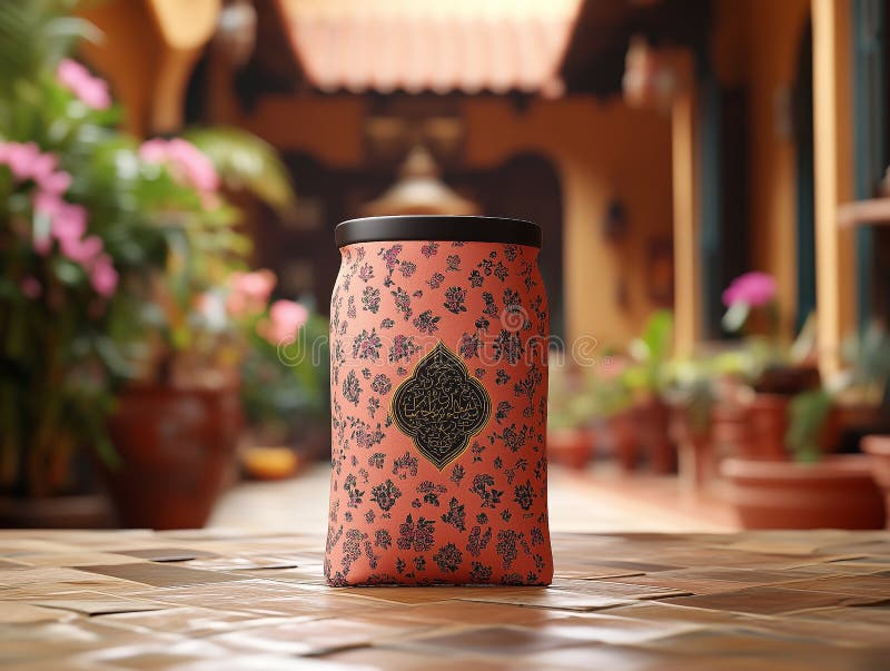Elegant Arabic-Inspired Packaging in a Traditional Marketplace Stock ...