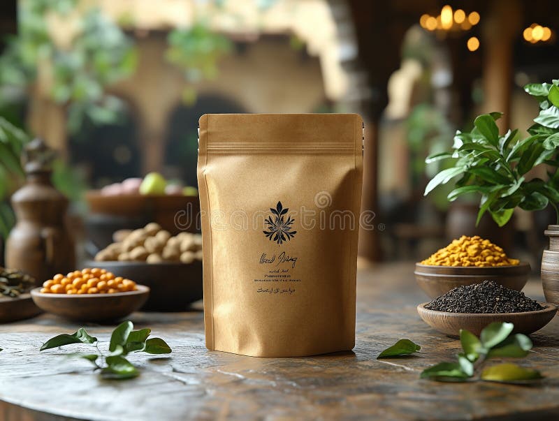 Elegant Arabic-Inspired Packaging in a Traditional Marketplace Stock ...