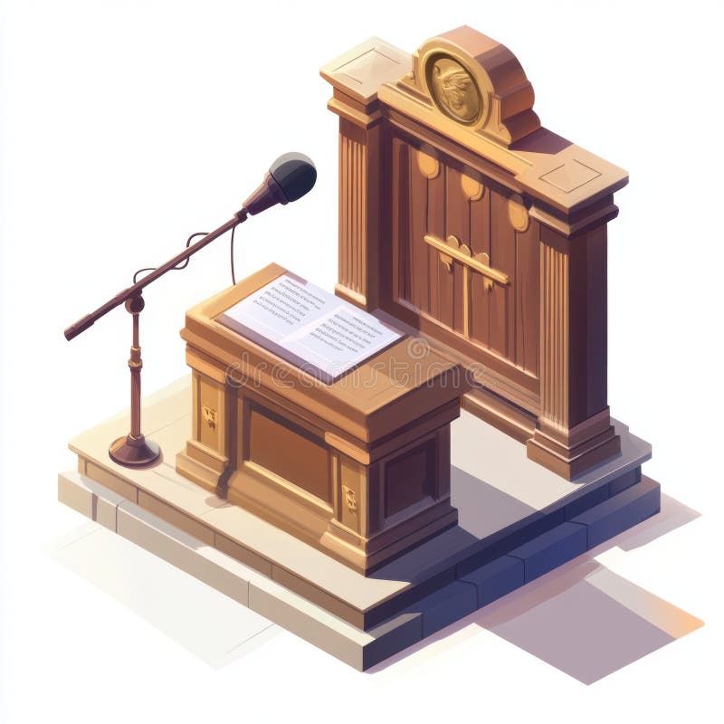 Beautifully Designed Podium with a Microphone and Open Book Stock ...