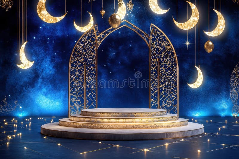 A Beautifully Designed Stage with Golden Crescent Moons and a Starry ...
