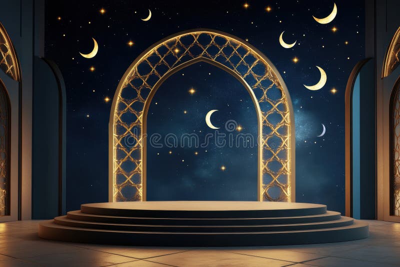 A Beautifully Designed Stage with an Ornate Arch and a Starry Night ...