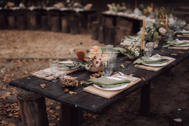 Beautifully Designed Wedding Table in the Forest Stock Photo - Image of ...