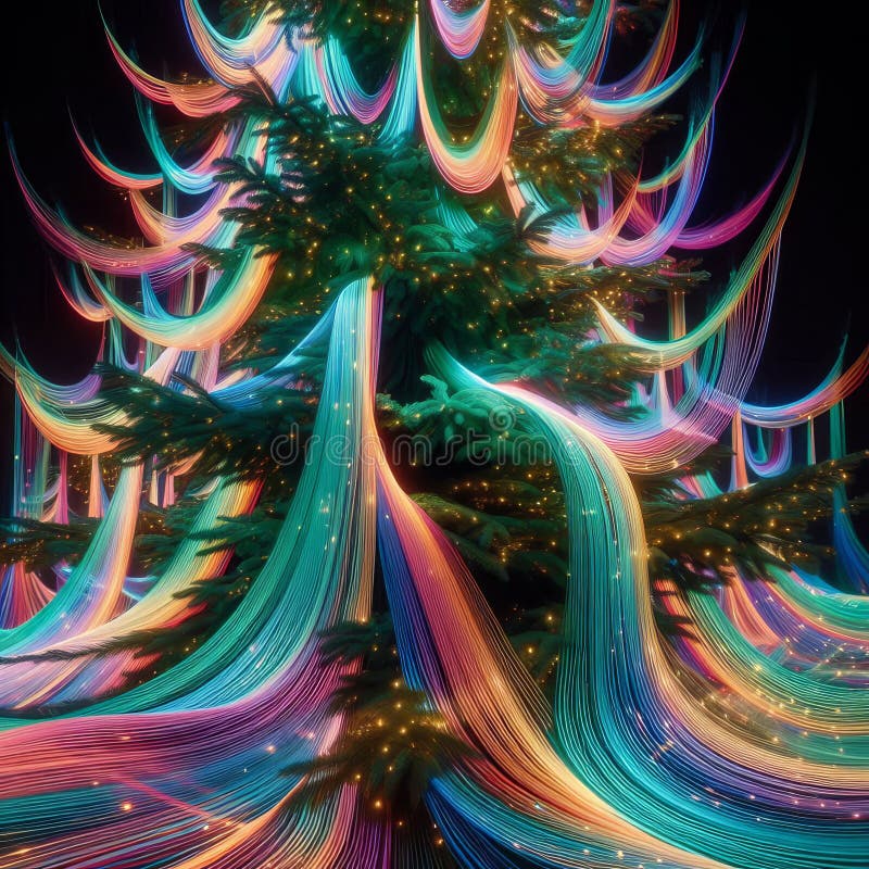 A Beautifully Detailed Evergreen Tree Whose Branches are Drap Stock ...