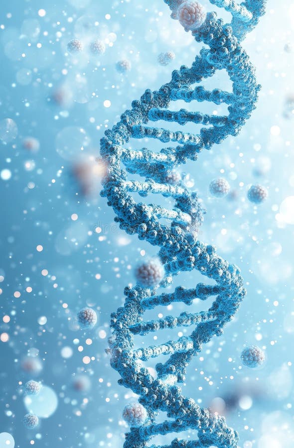 Light Blue Background with DNA Strands and Molecules, Capturing the ...