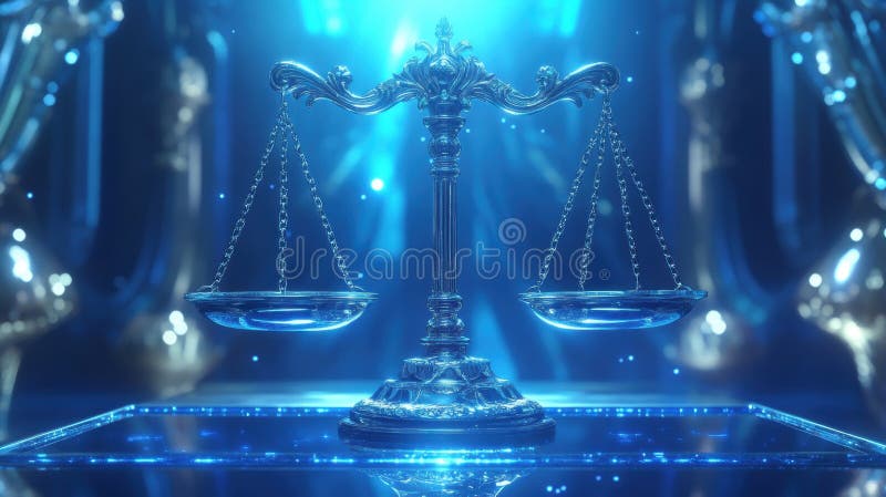 Beautifully Detailed Scale Symbolizing Justice Illuminated by Blue ...