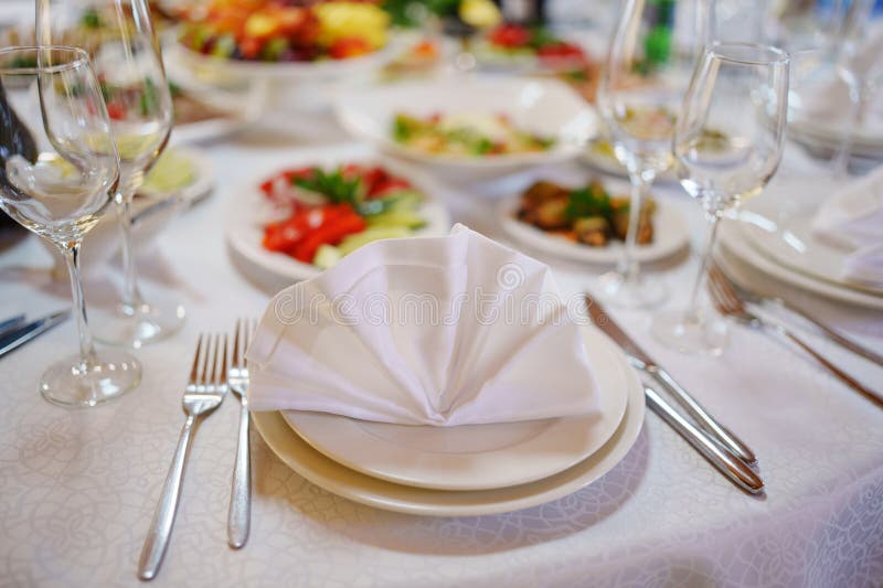 A Beautifully Folded Napkin on a Plate of a Served Table. Stock Photo ...