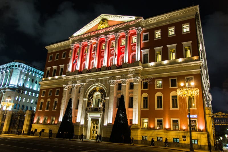Beautifully Glowing Building on a Night Street Stock Image - Image of ...