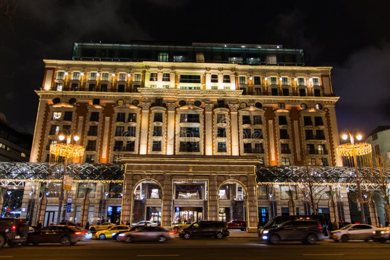 Beautifully Glowing Building on a Night Street Stock Photo - Image of ...