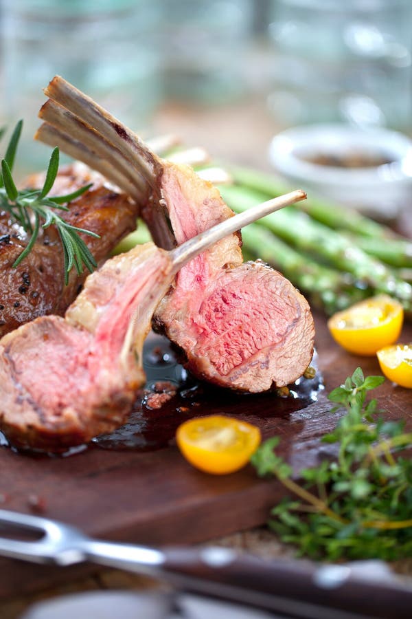 Beautifully Grilled Lamb Rib Chop Steaks, Medium Rare . Stock Image ...