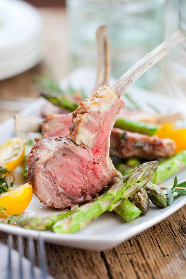 Beautifully Grilled Lamb Rib Chop Steaks, Medium Rare . Stock Image ...