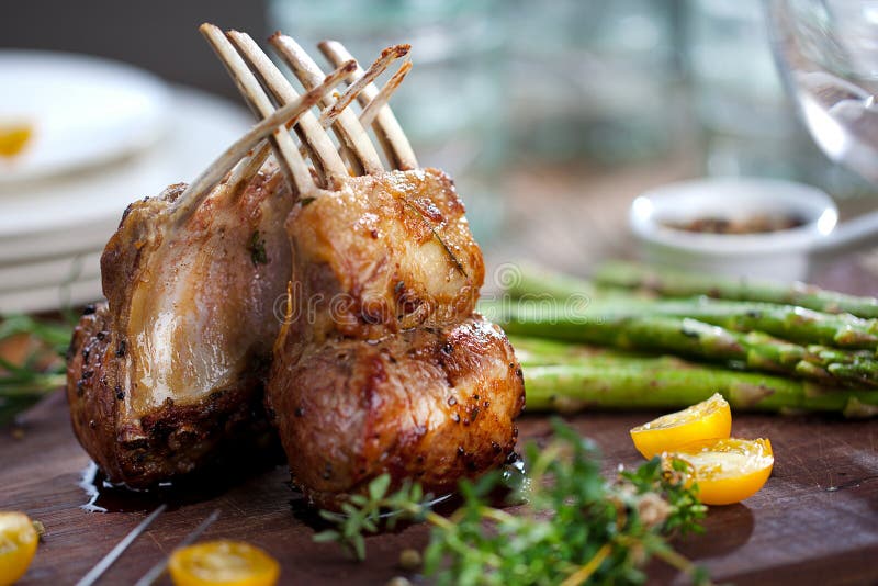 Beautifully Grilled Lamb Rib Chop Steaks, Medium Rare . Stock Photo ...