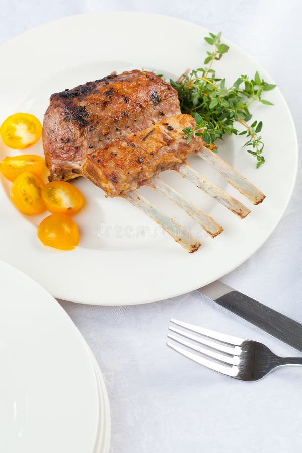 Beautifully Grilled Lamb Rib Chop Steaks, Medium Rare . Stock Image ...