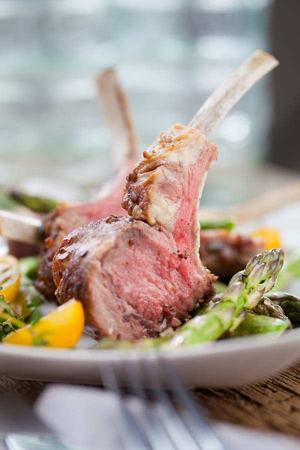 Beautifully Grilled Lamb Rib Chop Steaks, Medium Rare . Stock Image ...