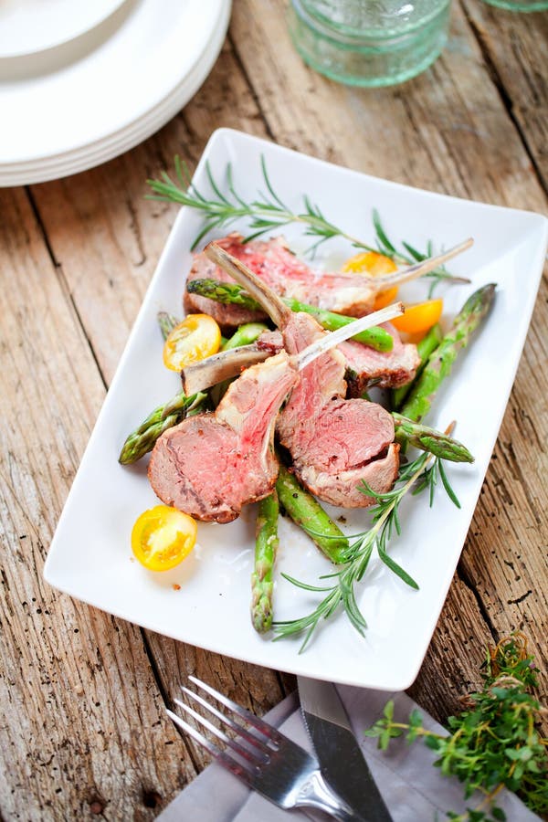 Beautifully Grilled Lamb Rib Chop Steaks, Medium Rare . Stock Image ...