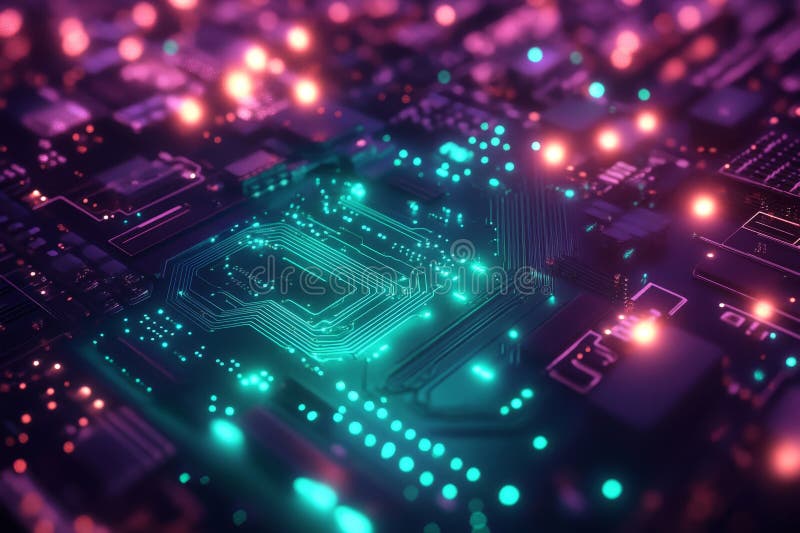 A Beautifully Illuminated Electronic Circuit Board Featuring an Array ...