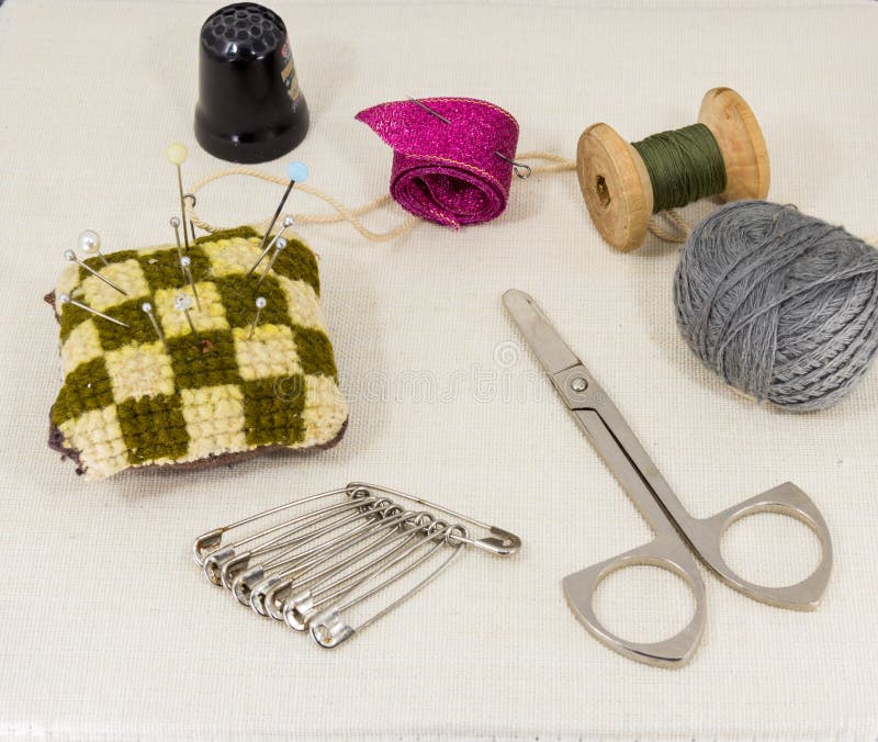 Beautifully Laid Out Accessories for Needlework on a Fabric Background ...