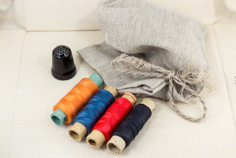 Beautifully Laid Out Accessories for Needlework on a Fabric Background ...