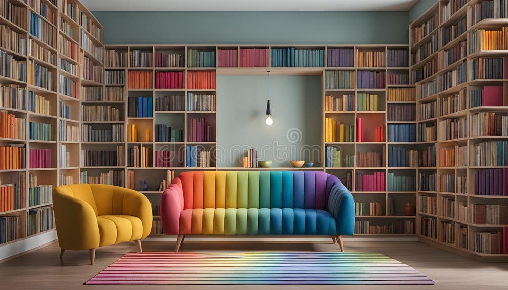 A Beautifully Lit Bookshelf Filled with an Array of Color-coordinated ...