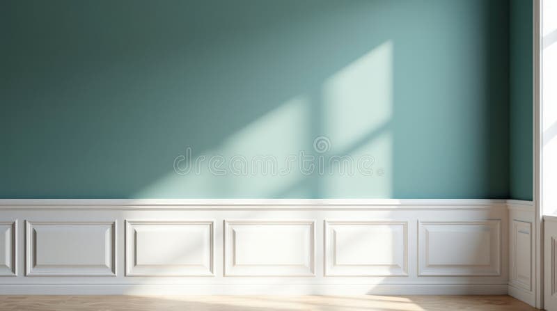 Beautifully Lit Interior Wall Featuring Elegant Wainscoting and Painted ...