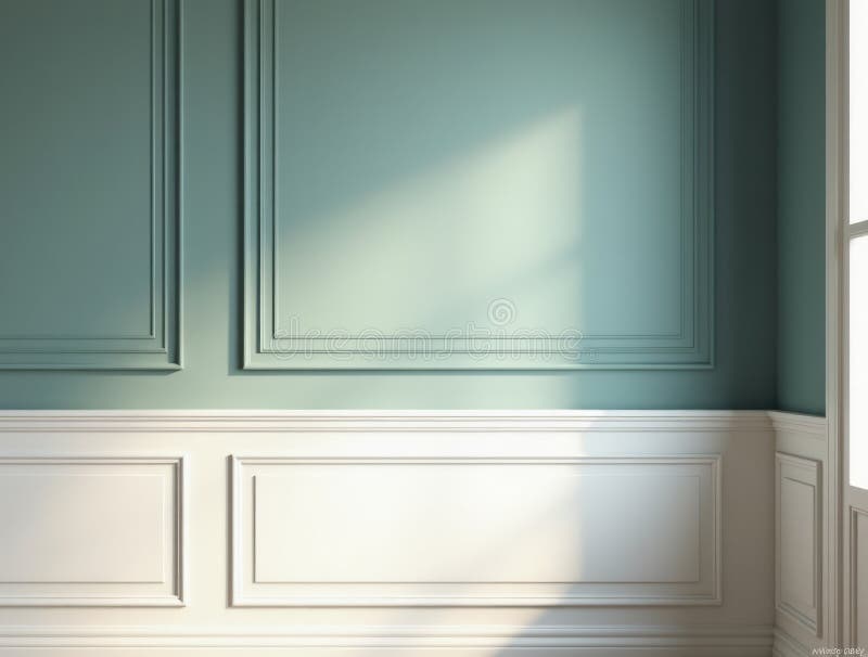 Beautifully Lit Interior Wall Featuring Elegant Wainscoting and Painted ...