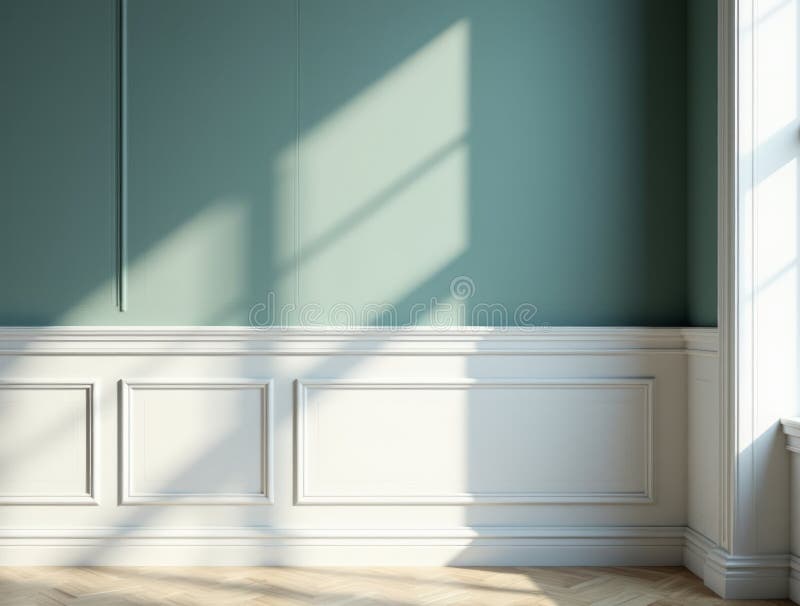 Beautifully Lit Interior Wall Featuring Elegant Wainscoting and Painted ...
