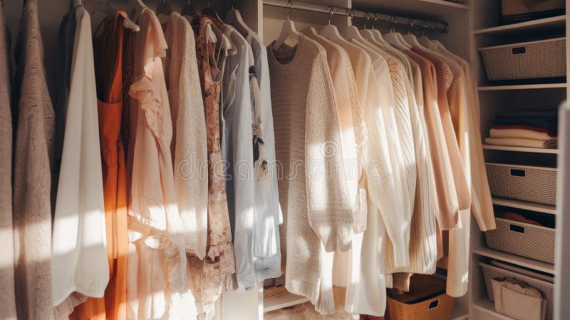 A Beautifully Organized Closet with an Array of Pastel and Neutral ...