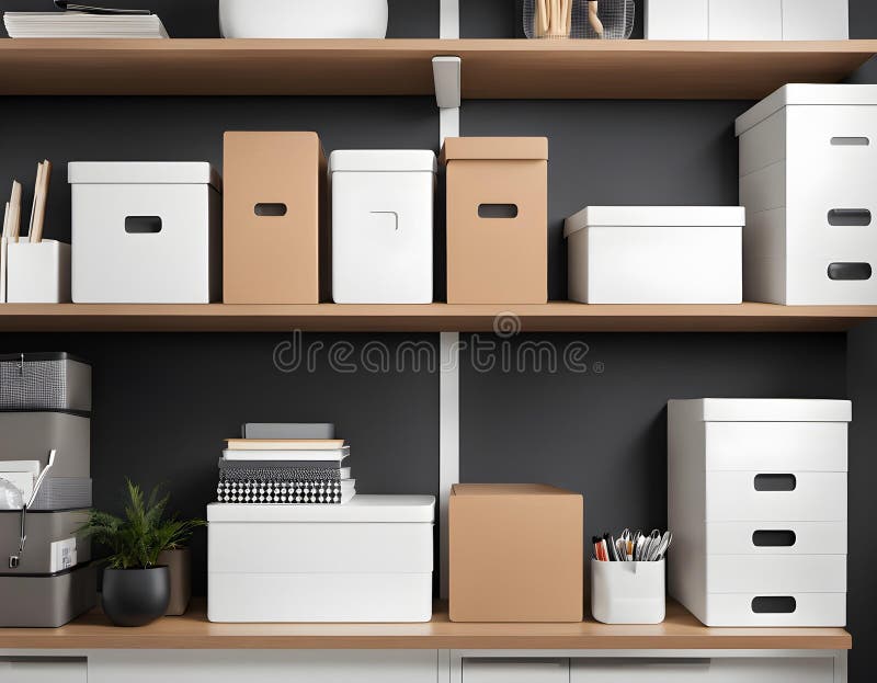 A Beautifully Organized Workspace with Clean, Stacked Storage Boxes of ...