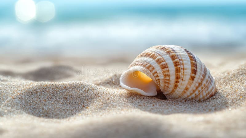Seashell Resting on Sandy Beach by the Ocean. Stock Illustration ...
