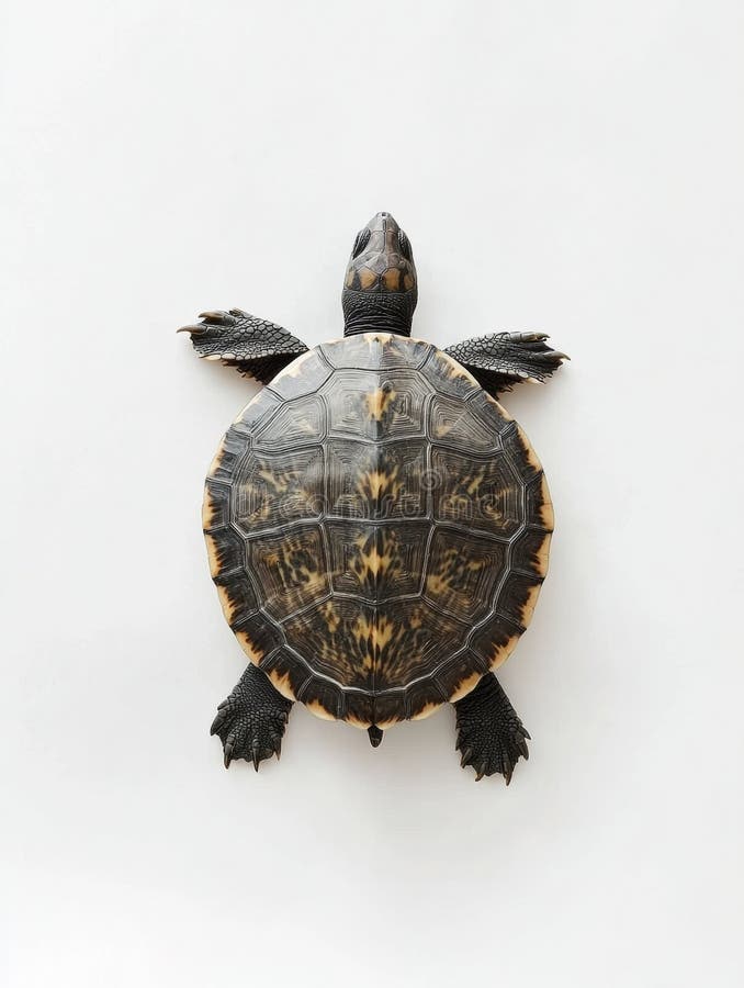 Turtle with Patterned Shell Seen from Above on a Minimalist White ...