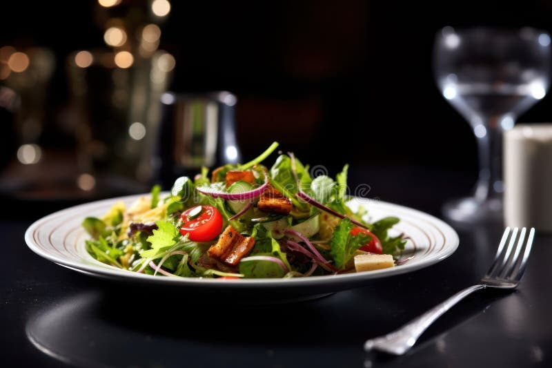 Beautifully Presented Plate of Salad on a Restaurant Table. AI ...
