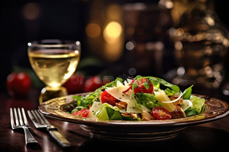Beautifully Presented Plate of Salad on a Restaurant Table. AI ...
