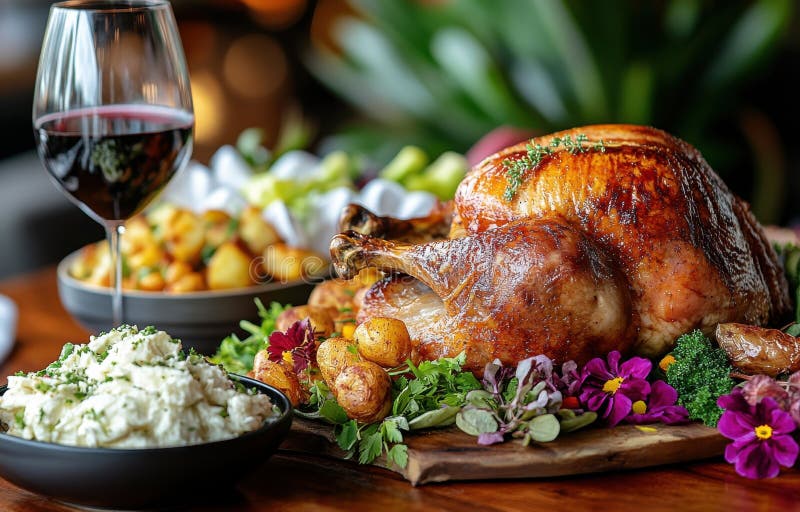 Delicious Roast Turkey Dinner with Mashed Potatoes and Vegetables Stock ...