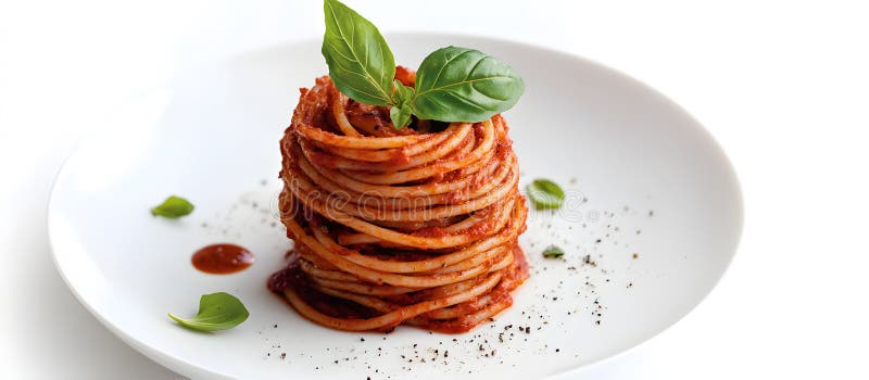Delicious Spaghetti Topped with Fresh Basil and Pepper Served in a ...