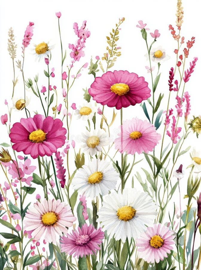 Beautifully Rendered Watercolor Flowers on a White Backdrop, Produced ...