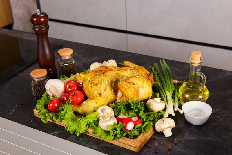 Beautifully Served Roasted Chicken Stock Photo - Image of brown, food ...