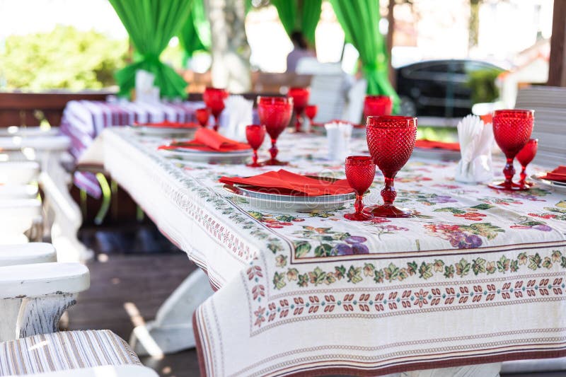 Served Summer Table in a Cafe Stock Image - Image of outside ...