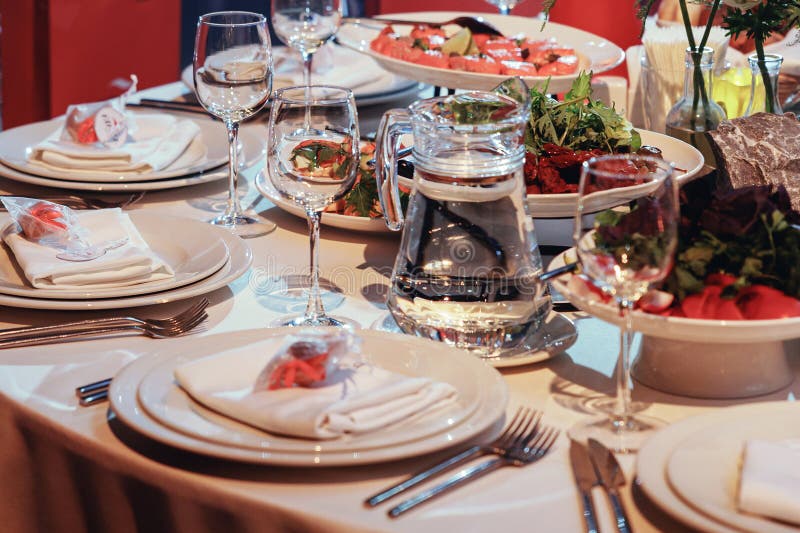 Beautifully Served Table with Delicacies in a Restaurant. Close-up ...