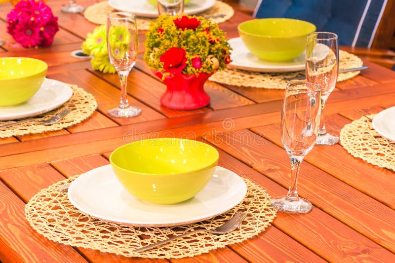 Beautifully Set Table is Reserved for Guests of Restaurant Stock Photo ...