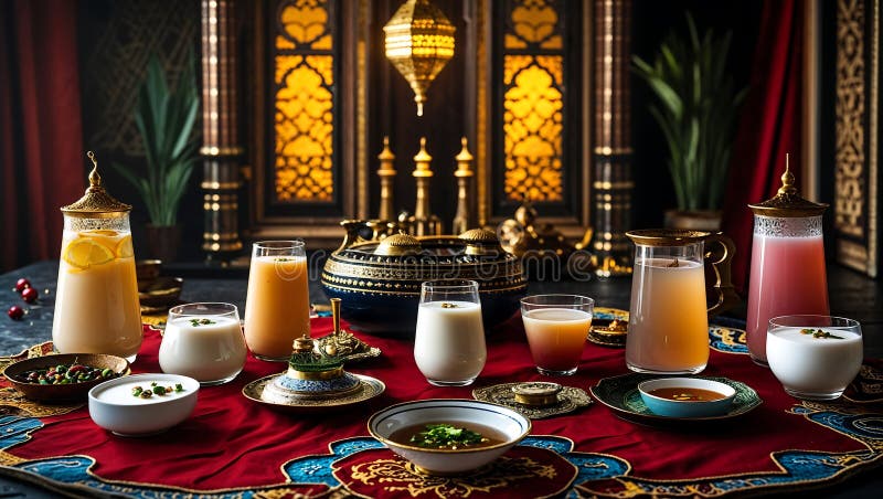 Ramadan Drinks: Ayran and Laban on a Table Stock Illustration ...