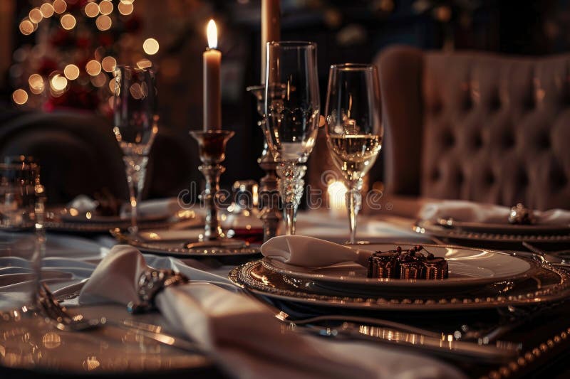 A Beautifully Set Table for a Formal Dinner Party, Lit by Soft ...