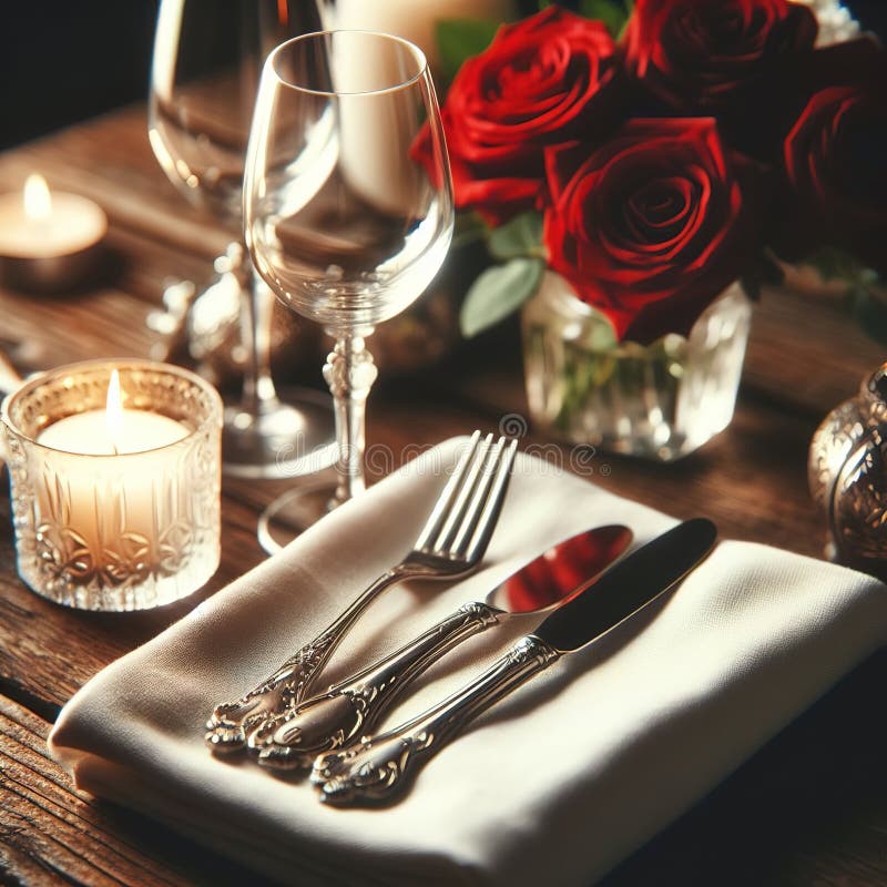 Beautifully Set Table for a Romantic Dinner Stock Photo - Image of ...