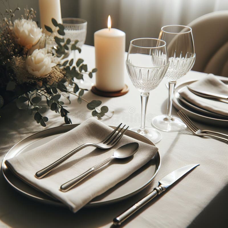 Beautifully Set Table for a Romantic Dinner Stock Photo - Image of ...