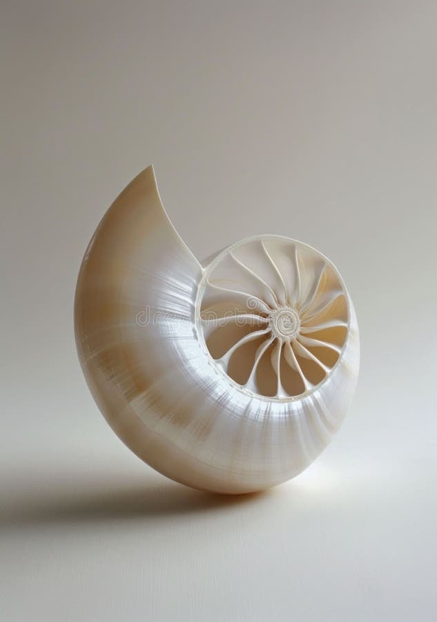Elegant White Nautilus Shell with Intricate Internal Structure on a ...