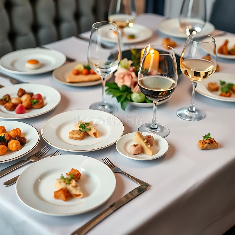 A Beautifully Styled Fine Dining Table with an Array of Delicate Hors ...