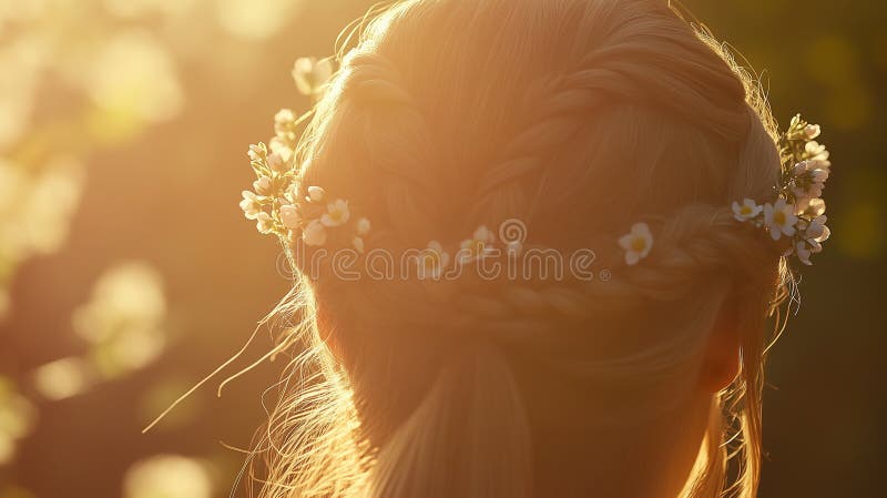 A Beautifully Woven Crown Braid Adorned with Small Flowers. Stock Photo ...