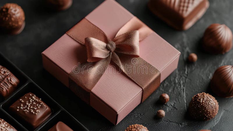 Elegant Chocolate Gift Box with Assorted Chocolates on Dark Surface ...