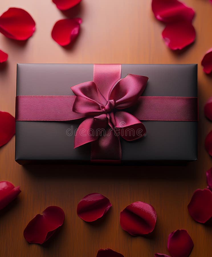 A Beautifully Wrapped Gift Box Adorned with a Red Ribbon, Surrounded by ...