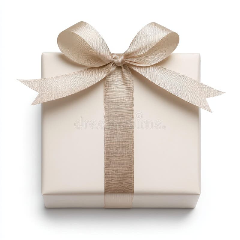 Beautifully Wrapped Gift Box with Beige Ribbon on White Background ...